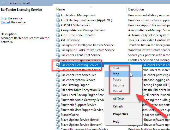 Bartender: Error message 1403 The license server has returned an ...