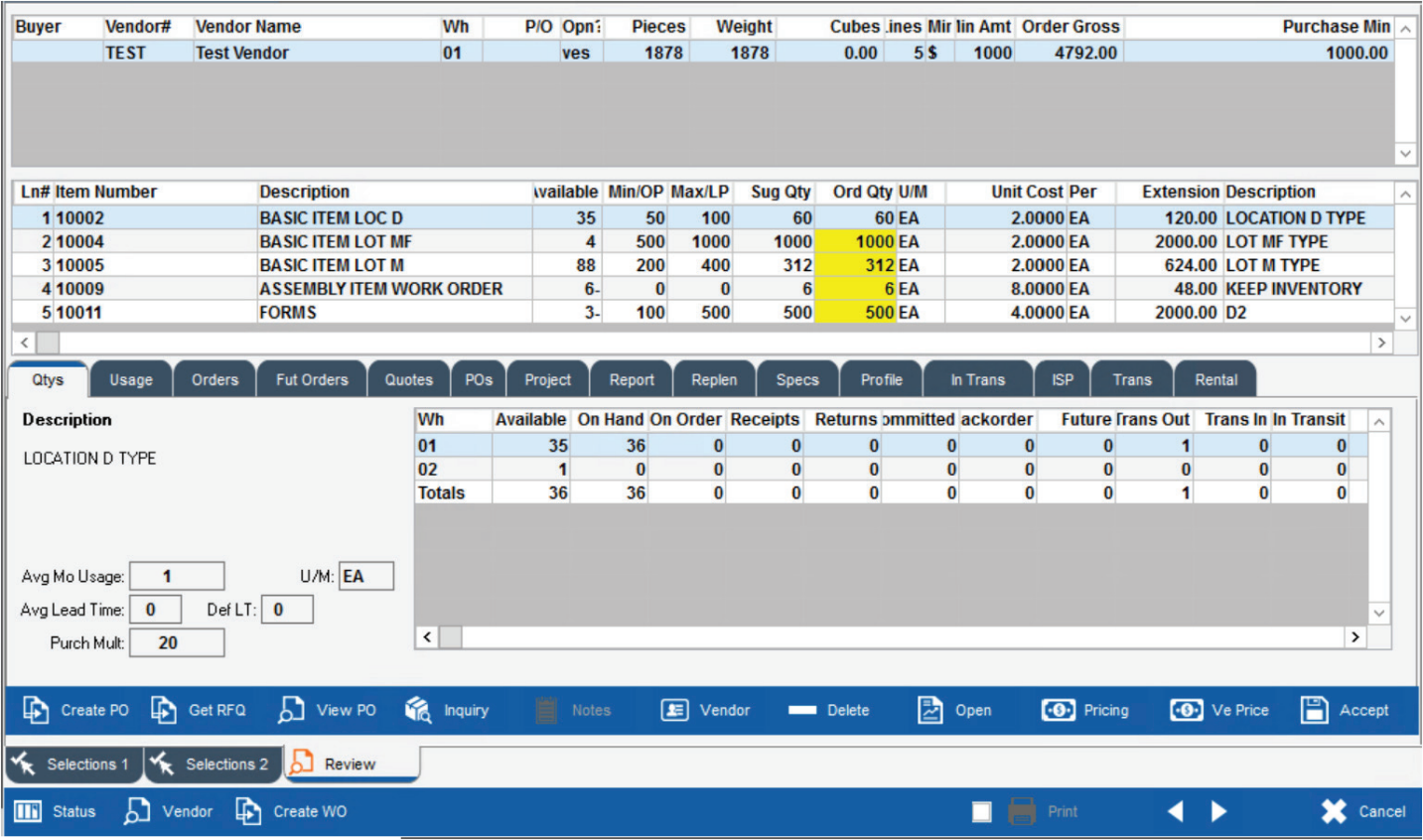 Generate a Purchase Order Based on Calculated Need