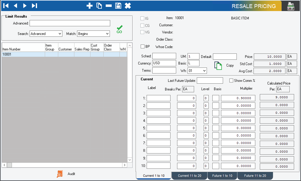 Creating Item Resale Pricing