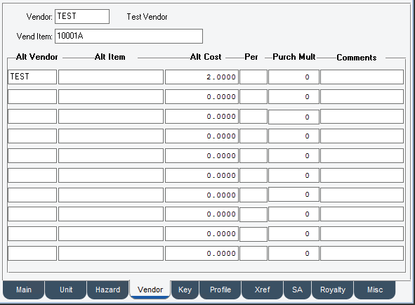Item Master Maintenance
