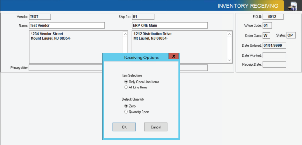 Receiving Inventory in ERP-ONE+