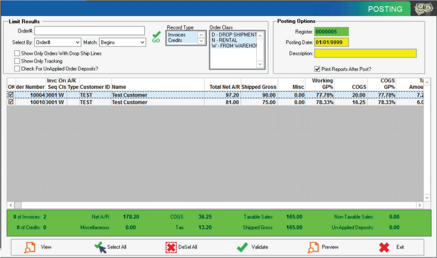 Print and Post Invoices