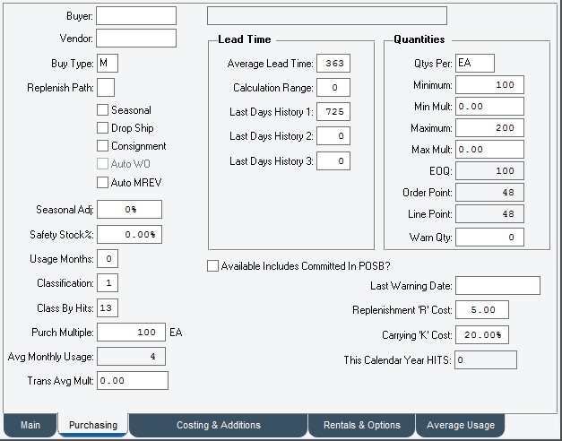 Warehouse Item Master Maintenance
