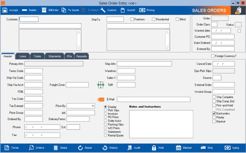 Creating or Modifying a Sales Order