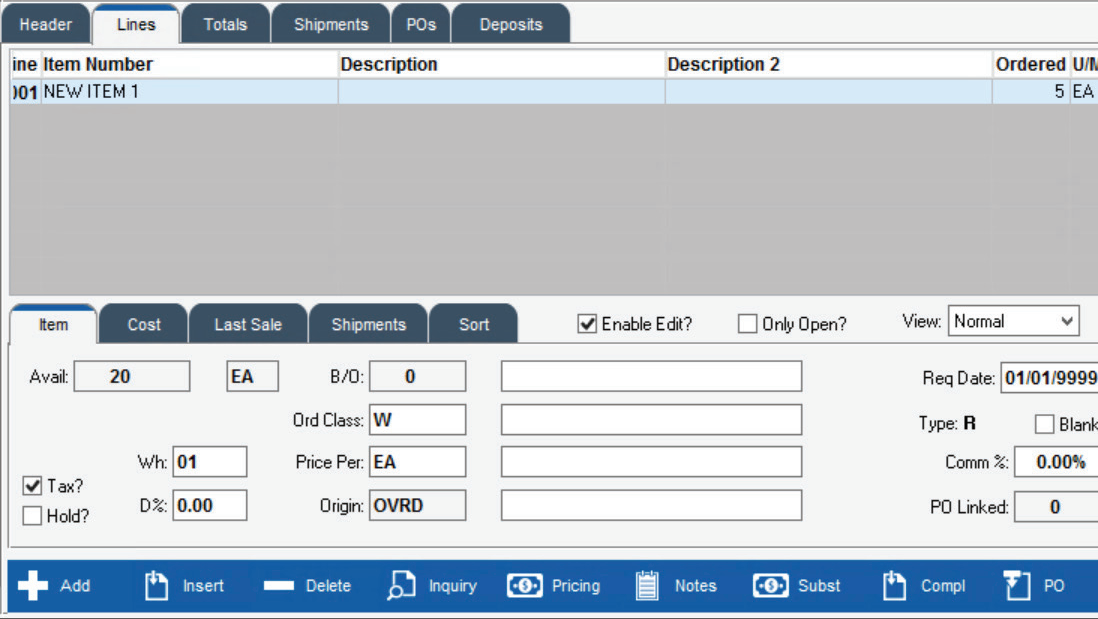 Creating or Modifying a Sales Order