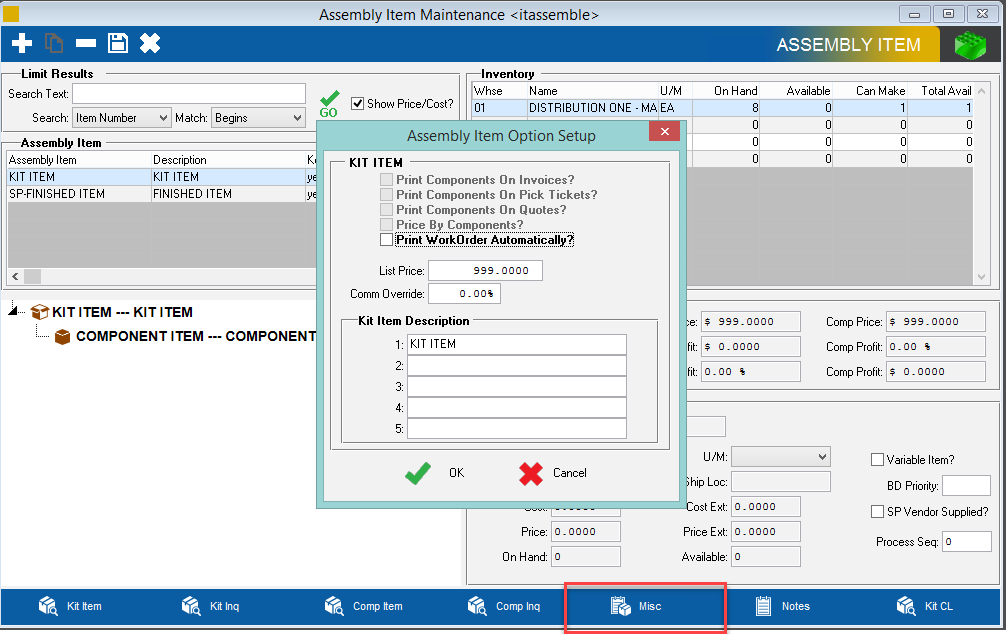 D1 - CREATING ASSEMBLY OR KIT ITEMS