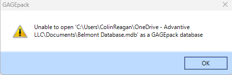 PQ - Unable to open as GAGEpack DB (non SQL)
