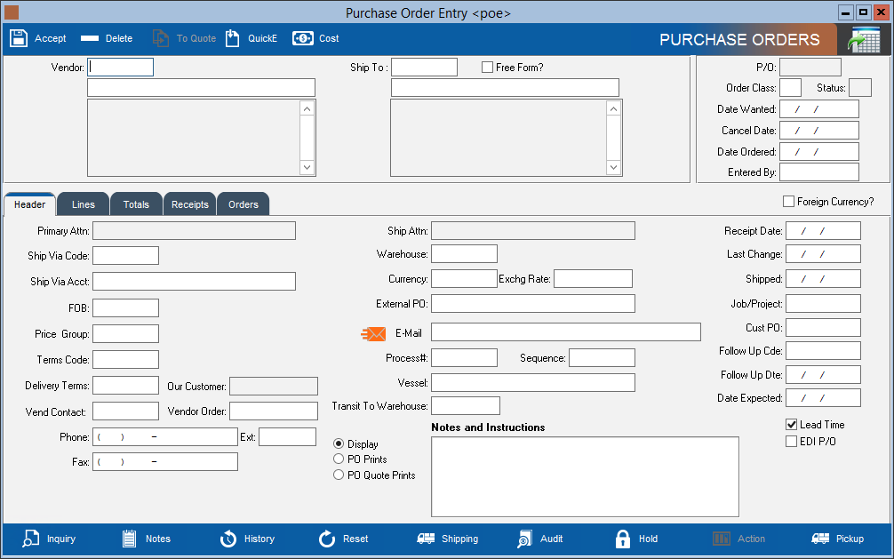 The Purchase Order Entry Program
