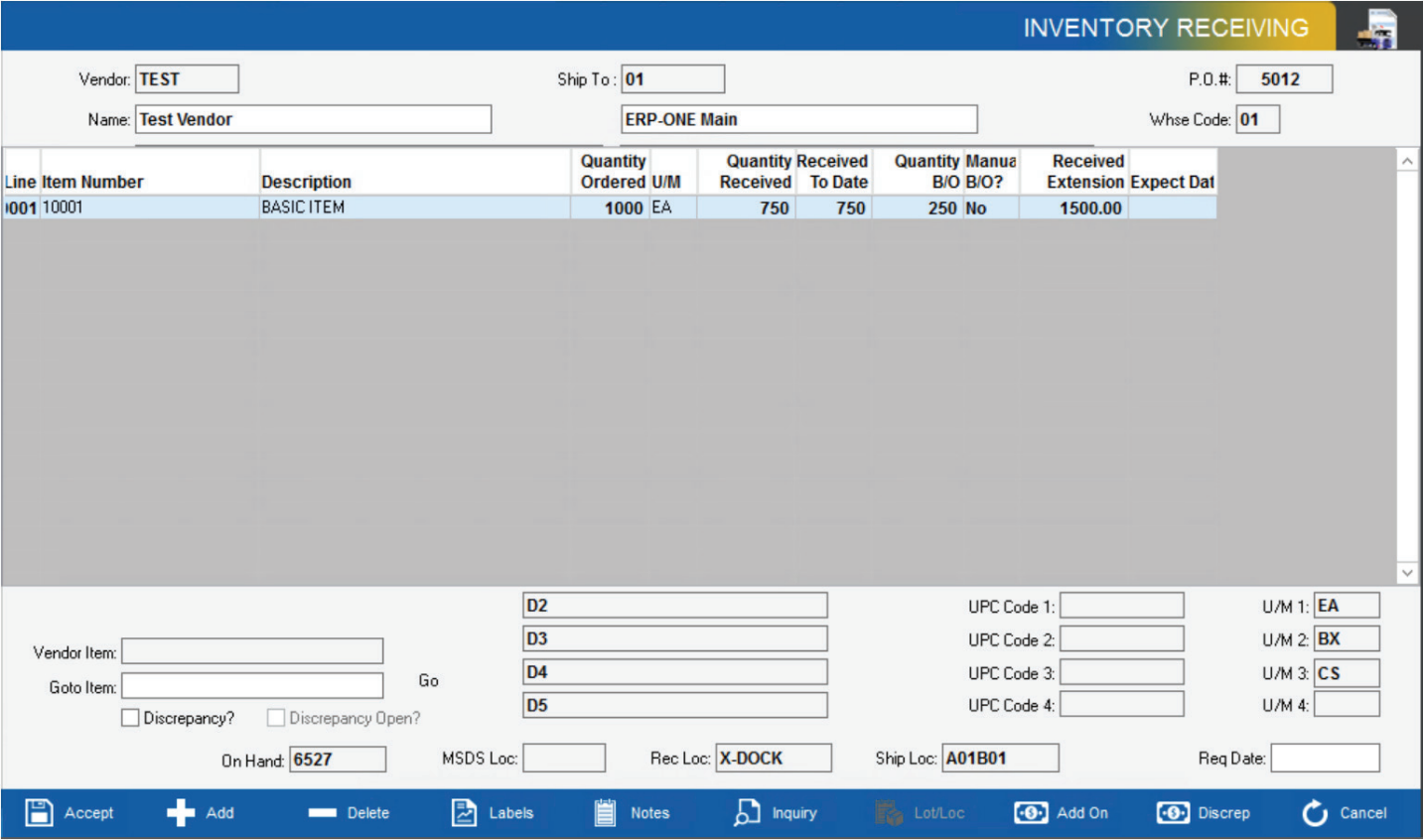 Receiving Inventory in ERP-ONE+